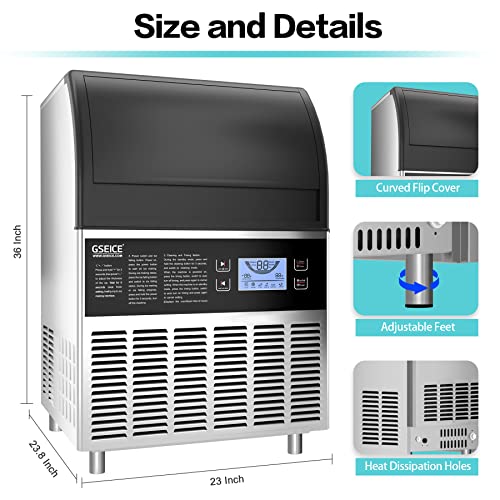 GSEICE Commercial Ice Maker Machine,440lbs/24H with 80lbs Ice Storage Capacity, 24β Air Cooled Freestanding Ice Machine, Automatic Operation Self Clean Ice Cube Maker for Home Office Bar Restaurant