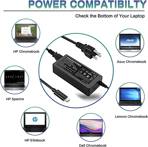 Chromebook Charger 45W Fast USB C Laptop Charger for HP Spectre Lenovo Yoga Thinkpad Acer Dell Latitude Asus Samsung Google Pixel Huawei Matebook Computer Replacement Fits Any Type C Tablets & Phones