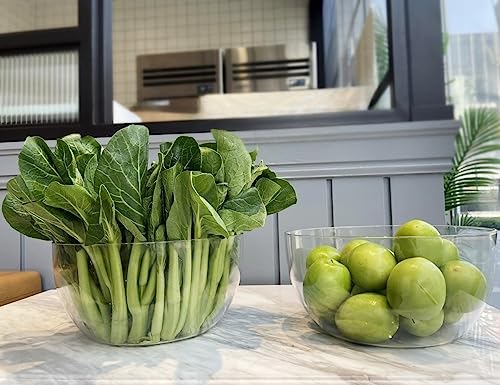 Qxbekmor Large Acrylic Salad Bowls and Serving Bowls, Great for Serving Salad, Popcorn, Chips, Dips, Condiments, Break-Resistant Set of 2, Clear 146 oz