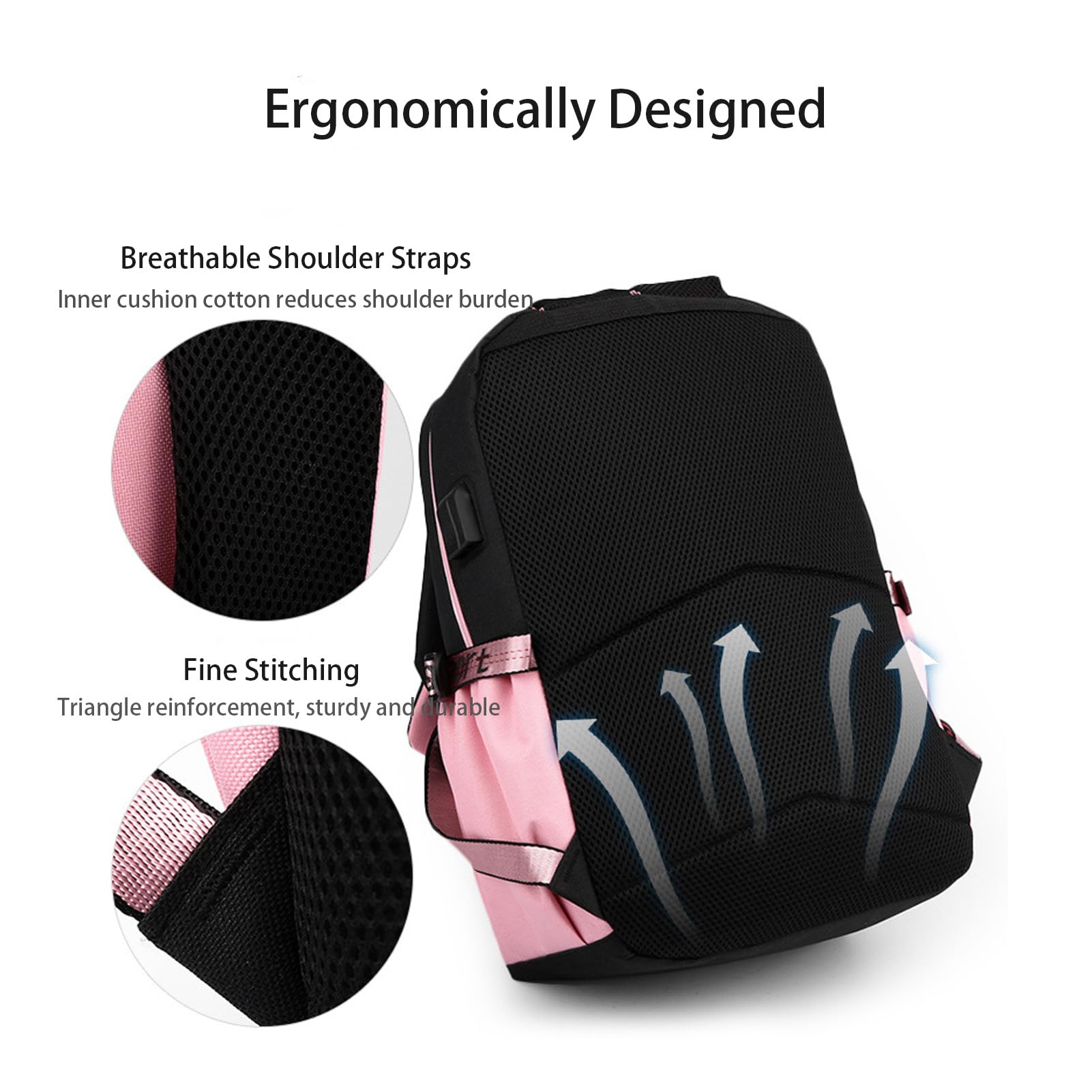 Anime Cartoon Laptop Backpack with USB Charging Port Large Casual Daypack Bag for Mens and Womens