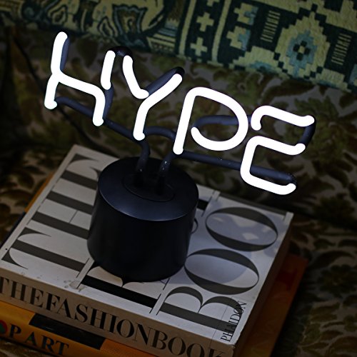Amped & Co HYPE Real Neon Light Novelty Desk Lamp, Large 9.6x8.3", White Glow