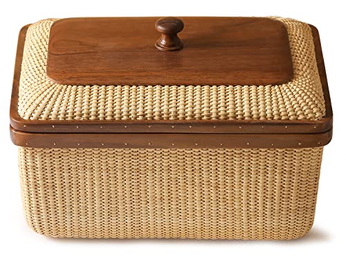Teng Jin Rectangular with Lid Handmade Nantucket basket Cane staves finely-woven home-storage-baskets-and-containers Arts,Decorative Storage Baskets for Shelves