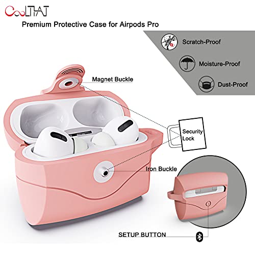 COOLTHAT 5 in One New Airpods Pro Case Cover with Magnetic Button Secured Lock(Designed in Jun. 2022), 360° Shockproof Protective Case for Airpod Pro 2019, Supports Wireless Charging(Pink)