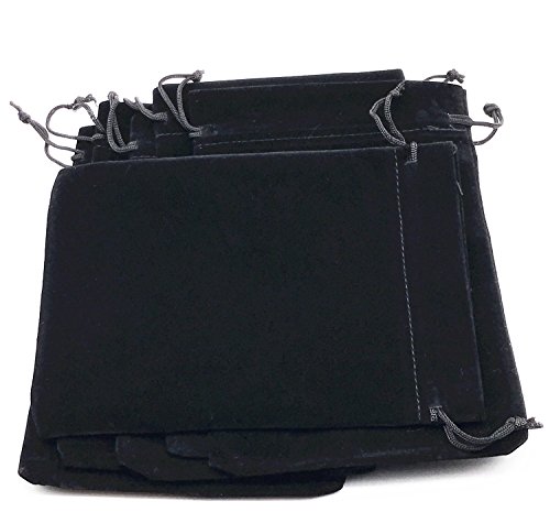 Lady Seven 6pcs 7" X 5" Velvet Cloth Jewelry Pouches/Drawstring Bags (Black)