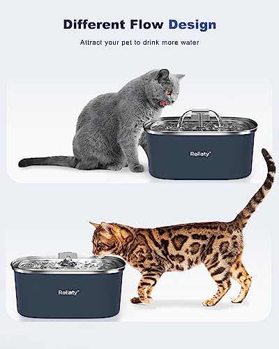 Cat Water Fountain Stainless Steel: 3.2L/108oz Pet Fountain Water Bowl Automatic Drinking Dispenser Cat Feeding & Watering Supplies, Ultra-Quiet Pump & Replacement Filter for Cats Inside(Navy)