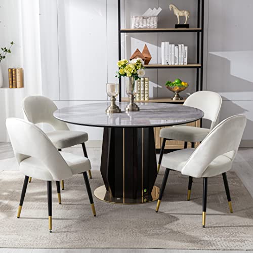 DUOMAY Modern Dining Chair Set of 4 with Open Back, Velvet Upholstered Armless Chair with Metal Frame Side Chair for Kitchen Dining Room Living Room, Beige