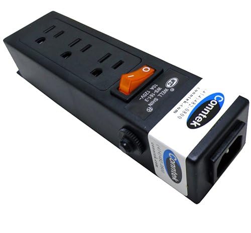 Conntek Power Strip 125V 7-1/2-Inch Housing IEC C14 to U.S 3 Prong Power Strip 3 Outlets with AC Adapter Space, Black