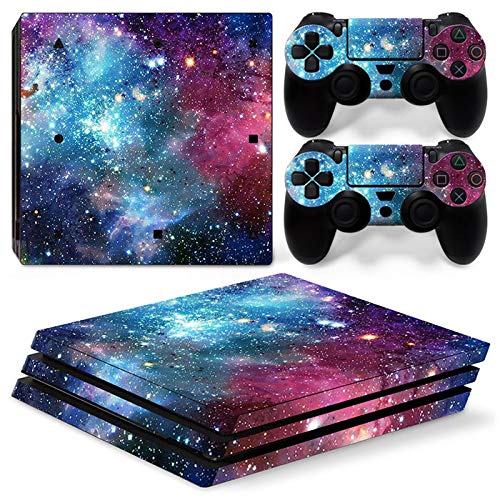 DOMILINA Vinyl Skin Decal Sticker Cover Set for PS4 PRO Console and 2 Controllers - Blue Galaxy