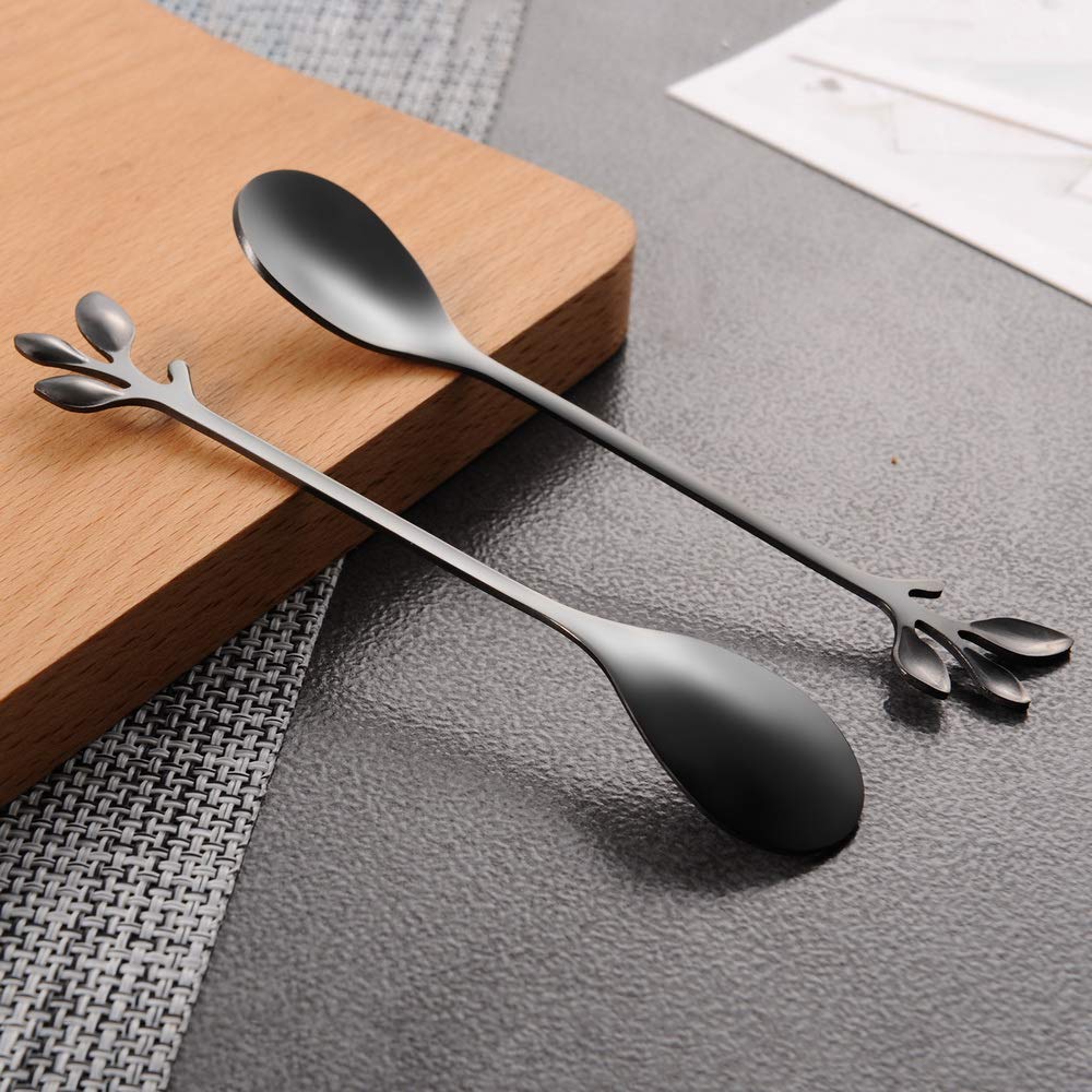 AnSaw 20-Piece Set of 4.7" Gold Leaf Mini Coffee & Dessert Spoons, Stainless Steel Demitasse Espresso & Tea Spoons - Perfect for Espresso Lovers