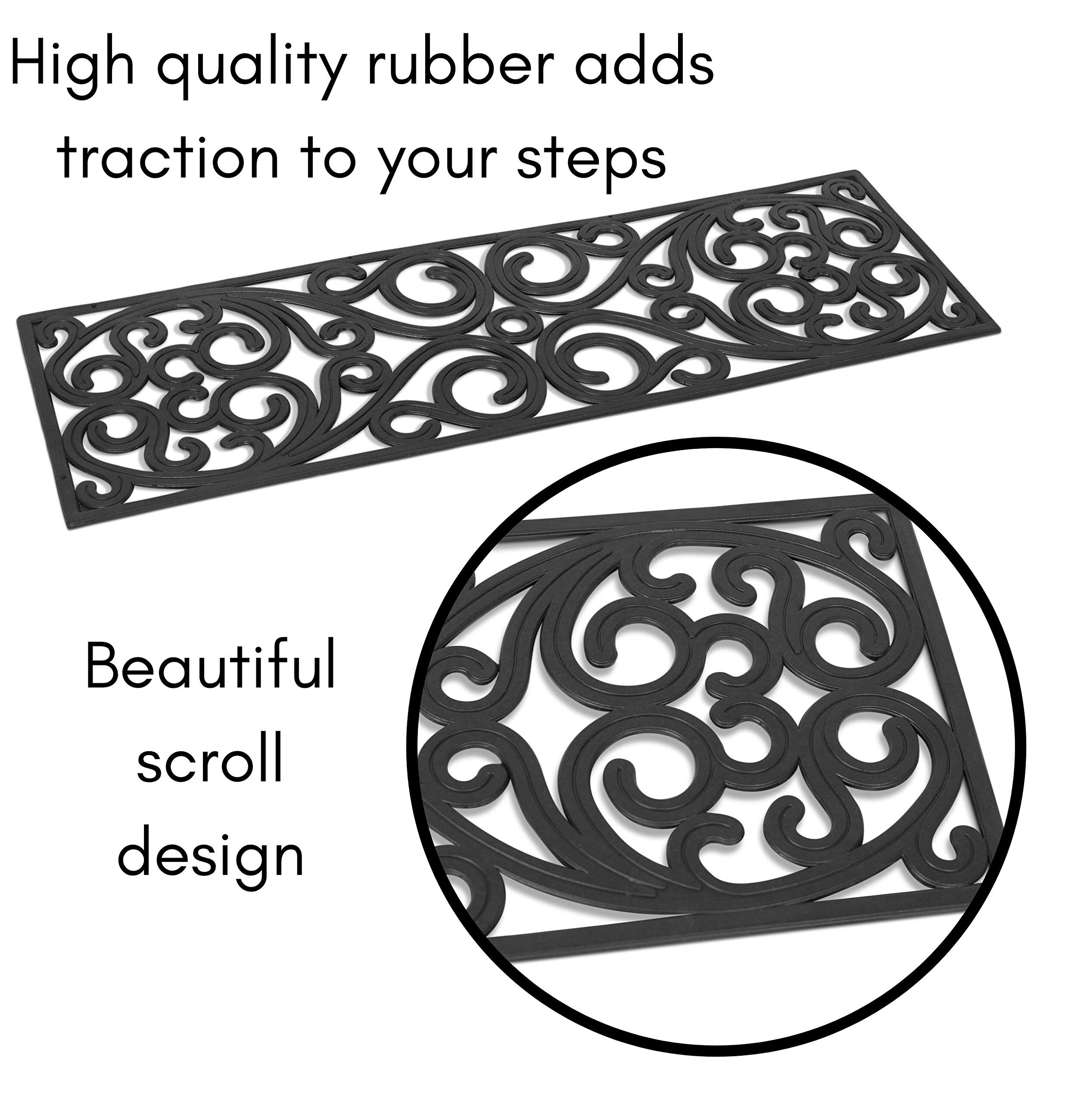 BIRDROCK HOME Rubber Stair Treads for Outdoors | Non-Slip Weather Resistant Mats for Garden, Walkways, Patios & Wood Steps | Beautifully Designed for Yard &Landscaping | 4 Pack | 10" x 30"