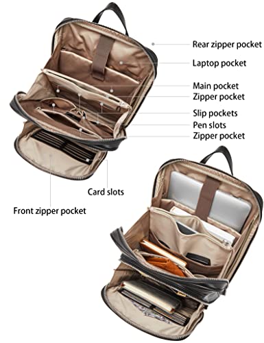 BOSTANTEN Leather Laptop Backpack for Women 15.6 inch Computer Bag Travel Work Daypack Large Size Bag