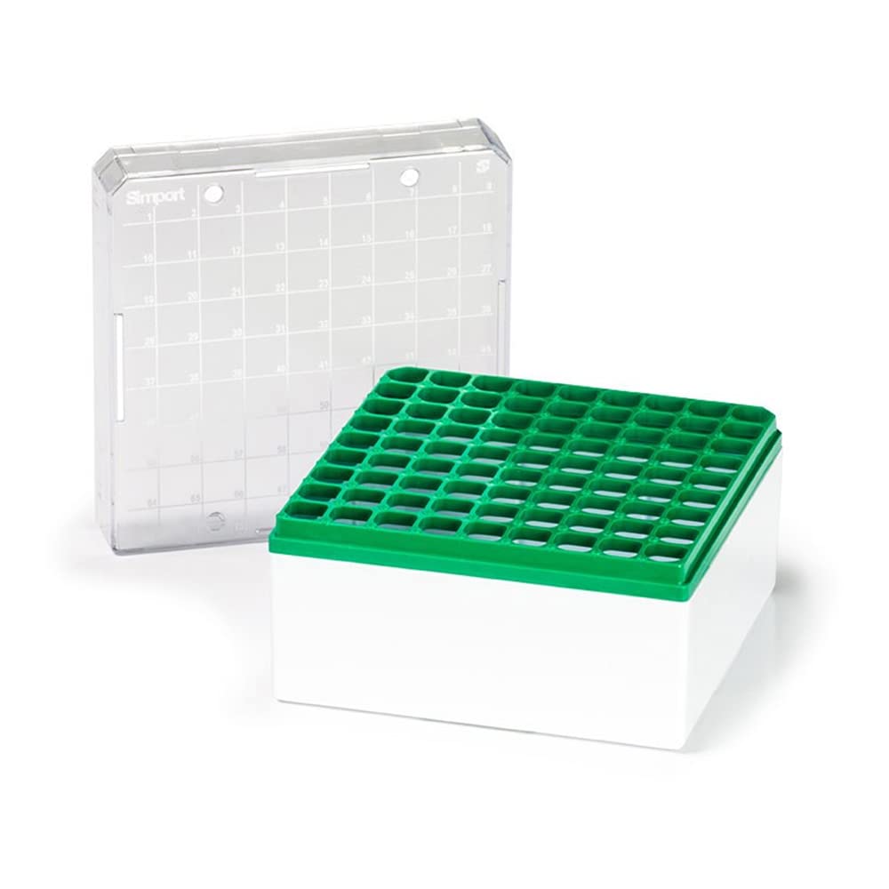 Simport T314-481G Cryostore Storage Box for 3 mL -4 mL Cryogenic Tubes, 81 Places, 81 mm Height, 133 mm Width, 133 mm Length, Green Grid, Polycarbonate (Pack of 12)