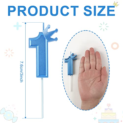 BOXOB 3inch Birthday Number Candle, Blue 3D Candle Cake Topper with Crown Cake Numeral Candles Number Candles for Birthday Anniversary Parties (Number 1)