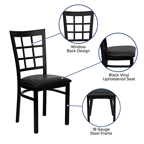 Flash Furniture HERCULES Series Black Window Back Metal Restaurant Chair - Black Vinyl Seat