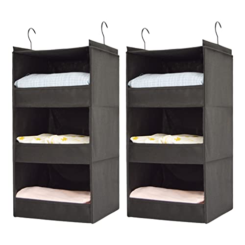 Bosuelife 3 Shelf Hanging Closet Organizers, 2 Pack Collapsible Closet Hanging Shelves, for Bedroom, Living Room, Baby Nursery, Camper Accessories, Non-Woven Fabric, Black