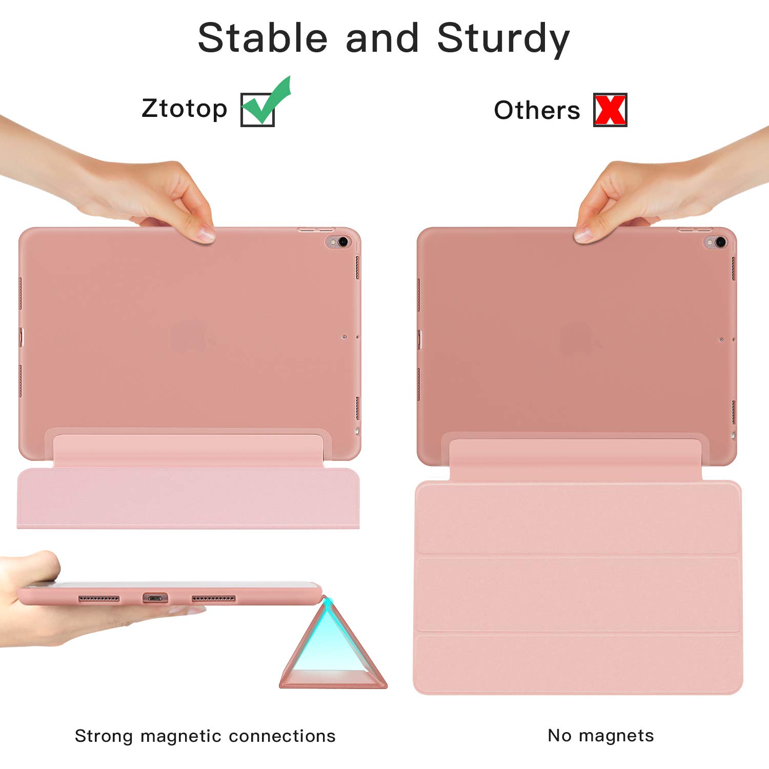 Ztotop Case for iPad Air 10.5" (3rd Gen) 2019/iPad Pro 10.5" 2017 with Pencil Holder, Ultra Slim Soft TPU Back and Trifold Stand Cover with Auto Sleep/Wake Full Body Protective Smart Case Rose Gold