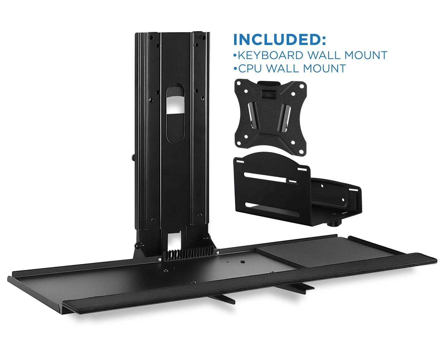 Mount-It! Monitor and Keyboard Wall Mount with CPU Holder, Height Adjustable Standing VESA Keyboard Tray, 25 Inch Wide Platform with Mouse Pad (MI-7919)