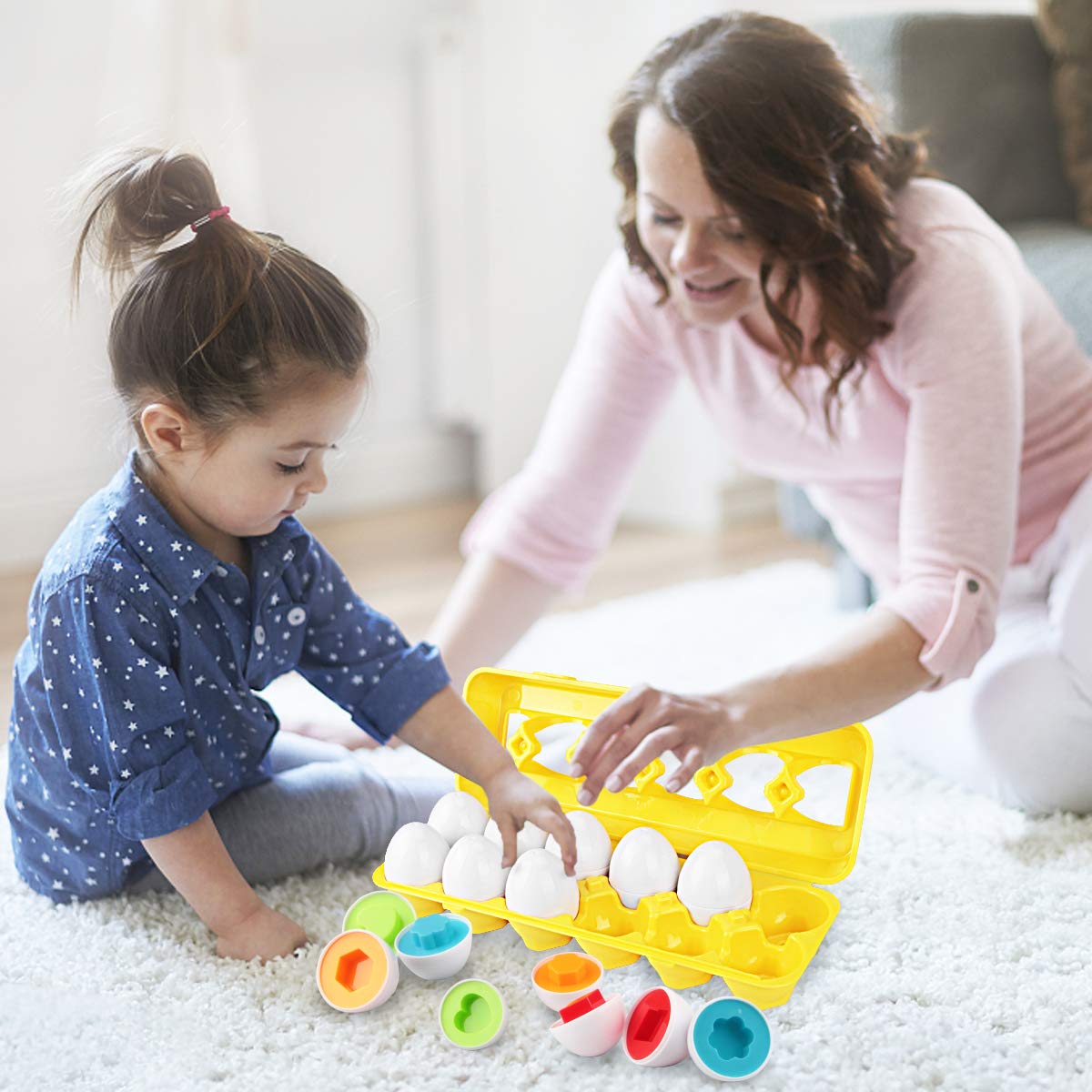 Aitey Matching Egg, Toddler Educational Easter Egg Toys Shapes and Colors Learning Toys Matching Egg Set for Kids Boy Girl Gift 3 Year Old and Up (12 Eggs)