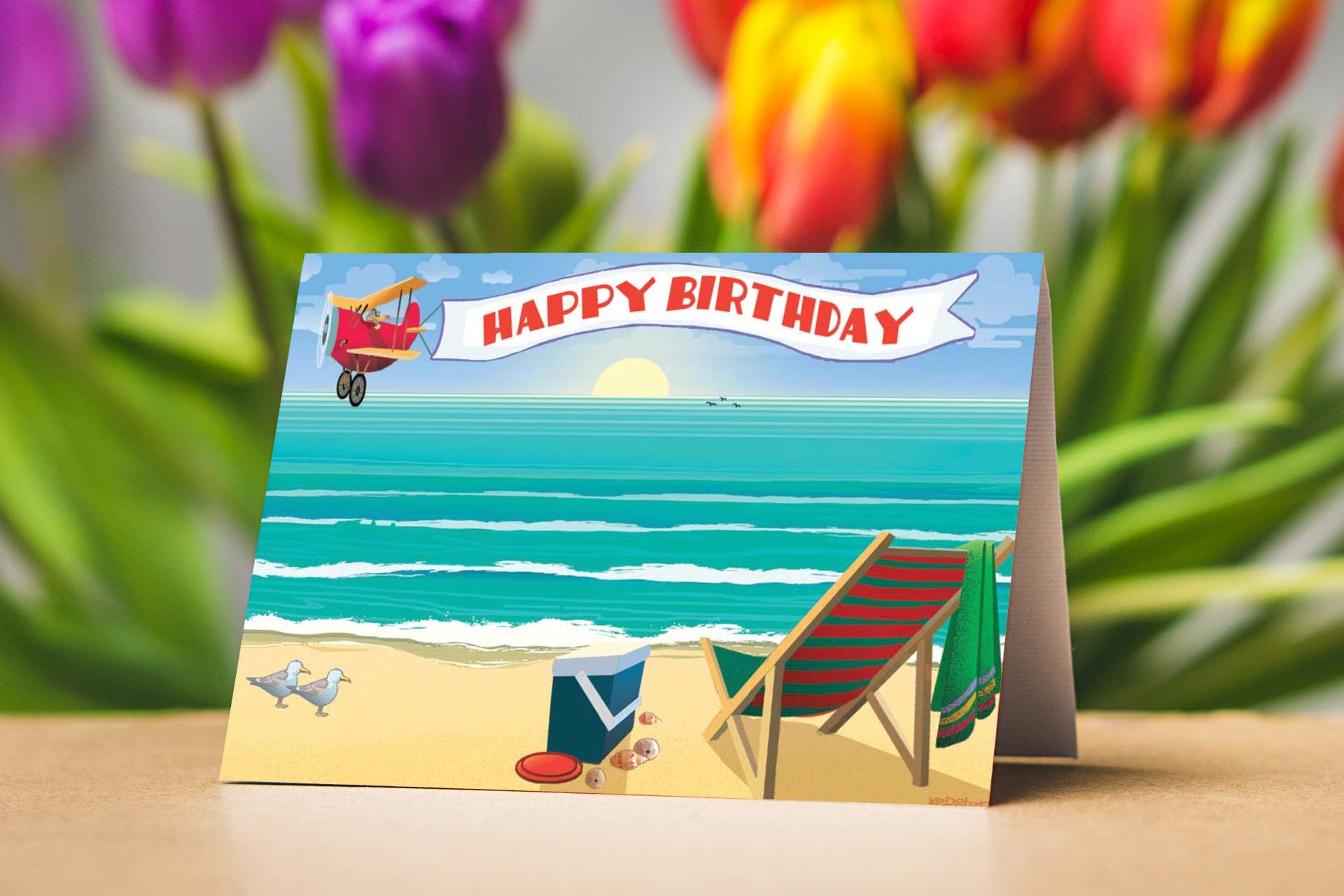 Beach Happy Birthday Card Pack - 12 Birthday Cards & Envelopes - Beach Theme Cards