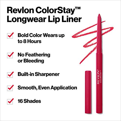 Revlon Colorstay Lip Liner with Built-In Sharpener, Valentine's Day Makeup Gifts for Women, Longwear Rich Colors, Smooth Application, 640 Raisin, 0.01 oz