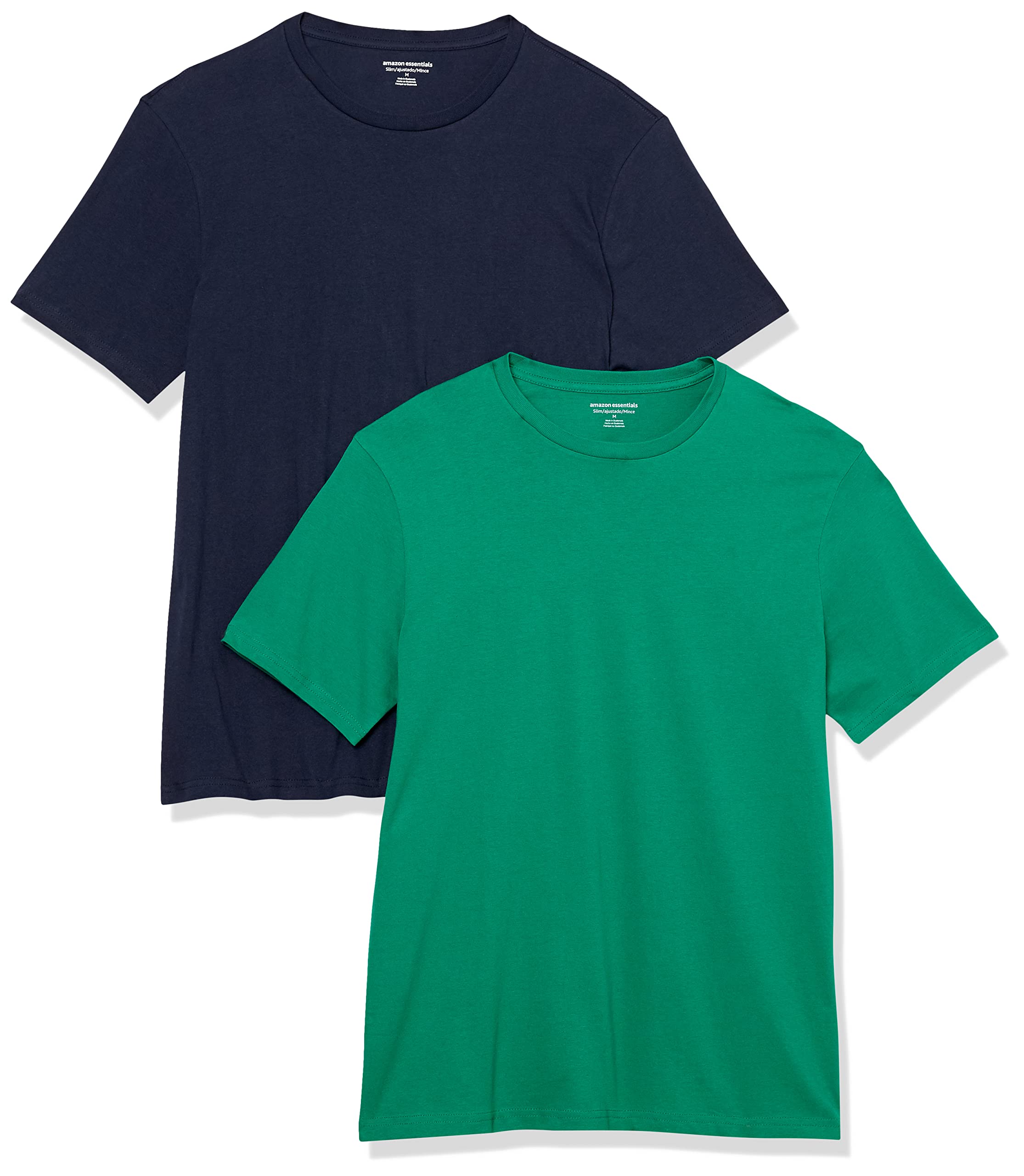 Amazon Essentials Men's Slim-Fit Short-Sleeve Crewneck T-Shirt, Pack of 2, Green/Navy, Medium