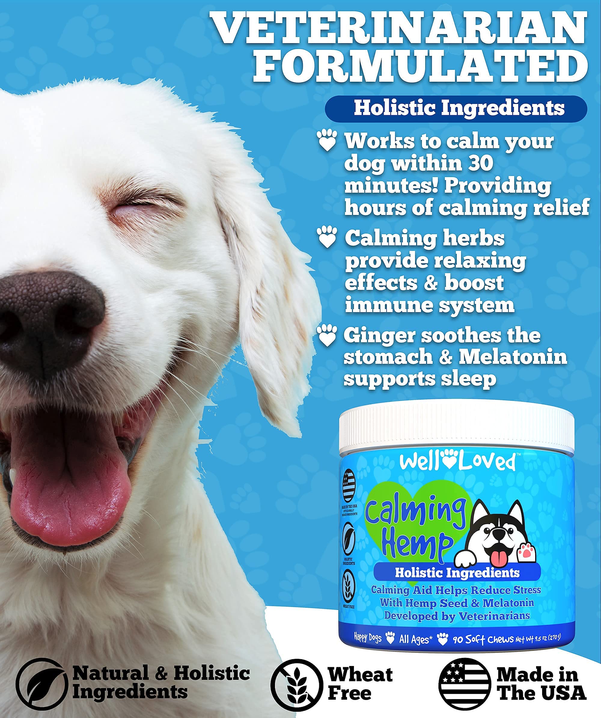 Well Loved Calming Chews for Dogs + Glucosamine for Dogs Hip and Joint Supplement, Vet Developed, Made in The USA, Natural Ingredients