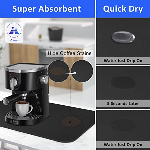 FUMAX Coffee Mat, 16βx32β Large Coffee Maker Mat for Countertop, Absorbent & Hide Coffee Stains Coffee Bar Mat, Non-Slip Rubber Backed, Coffee Bar Accessories Fit Under Coffee Maker Machine