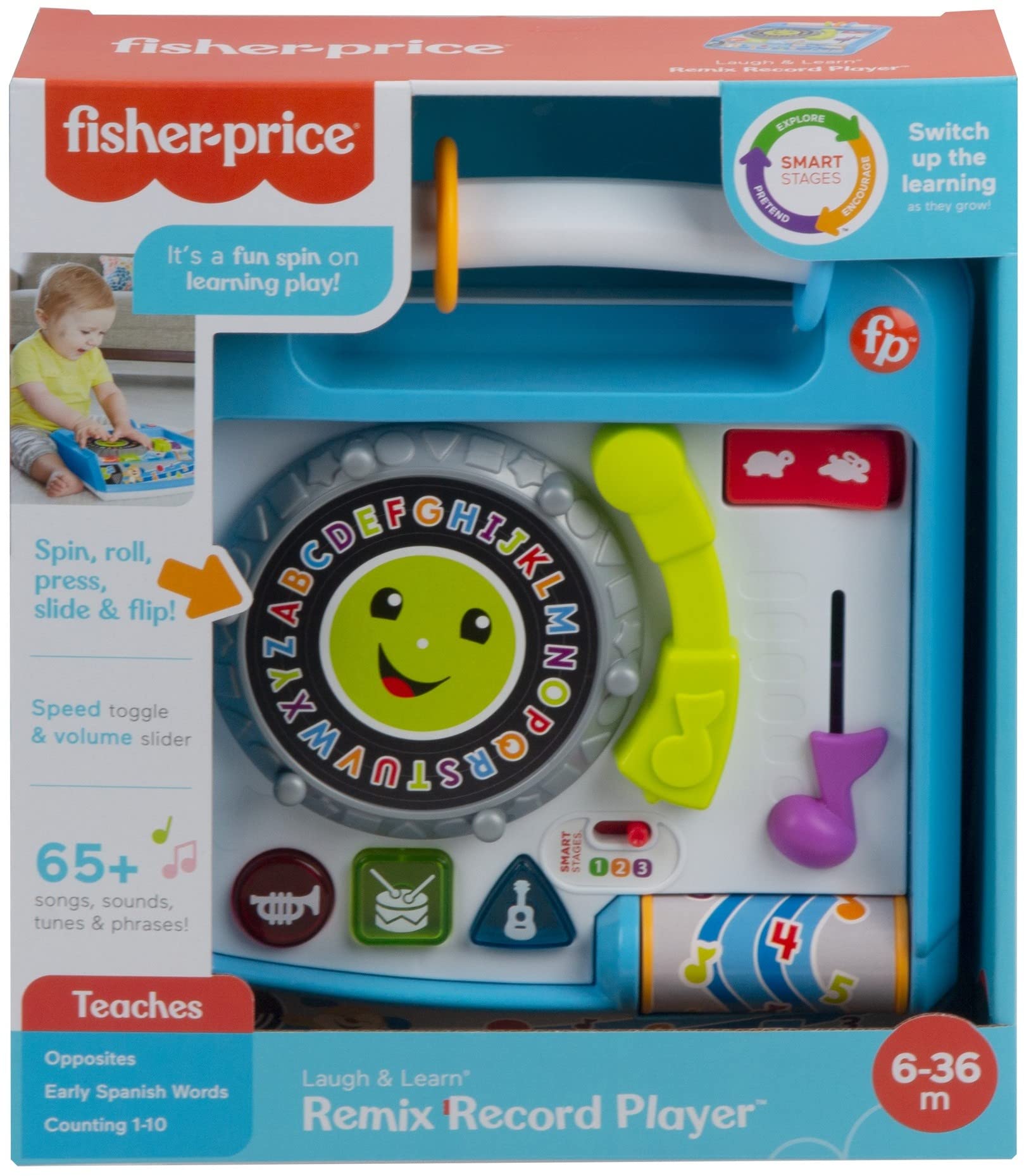 Fisher-Price Laugh & Learn Remix Record Player, Musical Toy with Learning Content for Infants and Toddlers Ages 6 to 36 Months