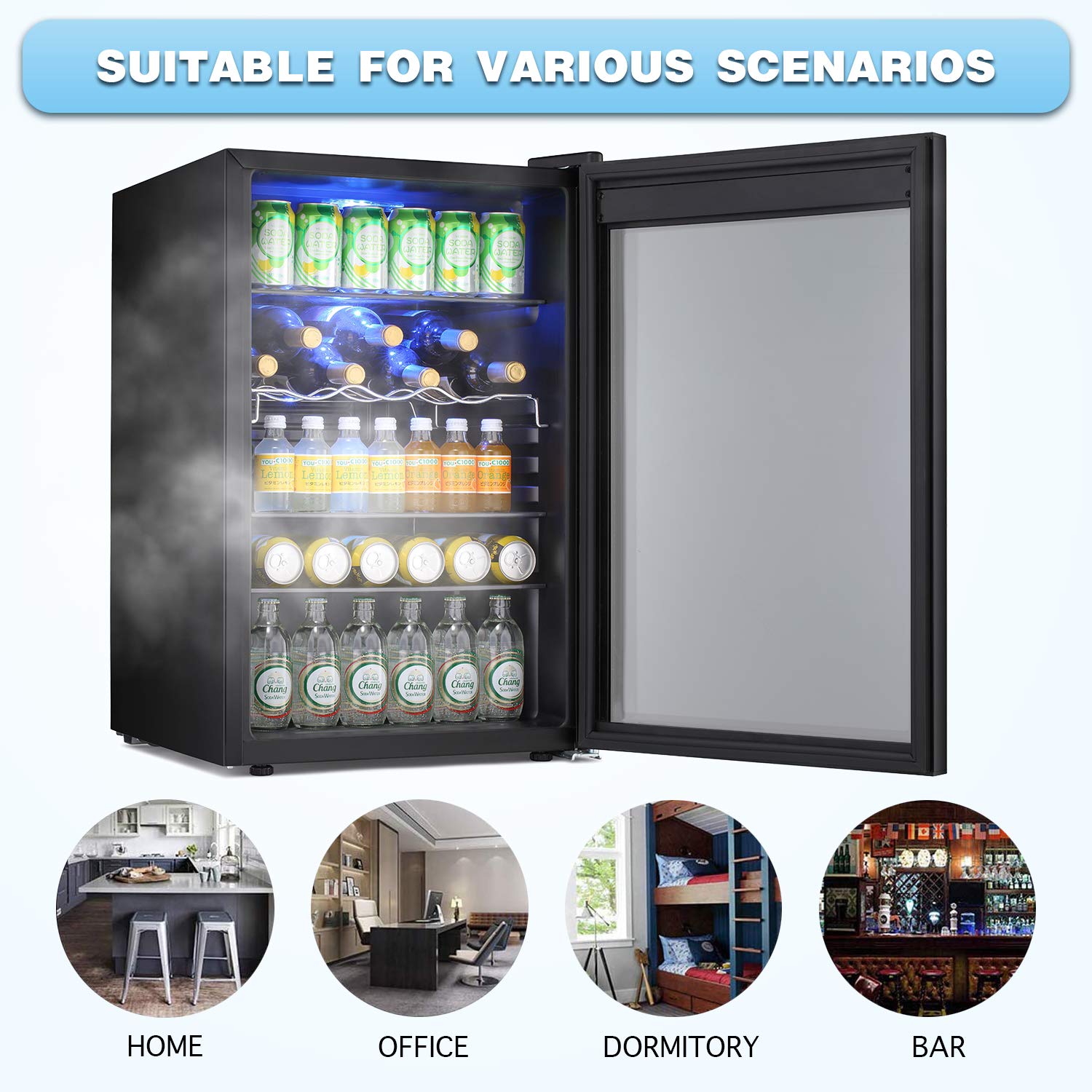 Antarctic Star Beverage Refigerator -120 Can Mini Fridge for Soda Beer or wine,Small Drink Dispenser, For Office or Bar with Adjustable Removable Shelves,4.5 Cu. Ft. (Black)…