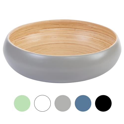 HABITAAS Fruit Bowl For Kitchen Counter, Decorative Bowl, Large Serving Bowl Or Fruit Basket For Kitchen Spun Bamboo (Gray)