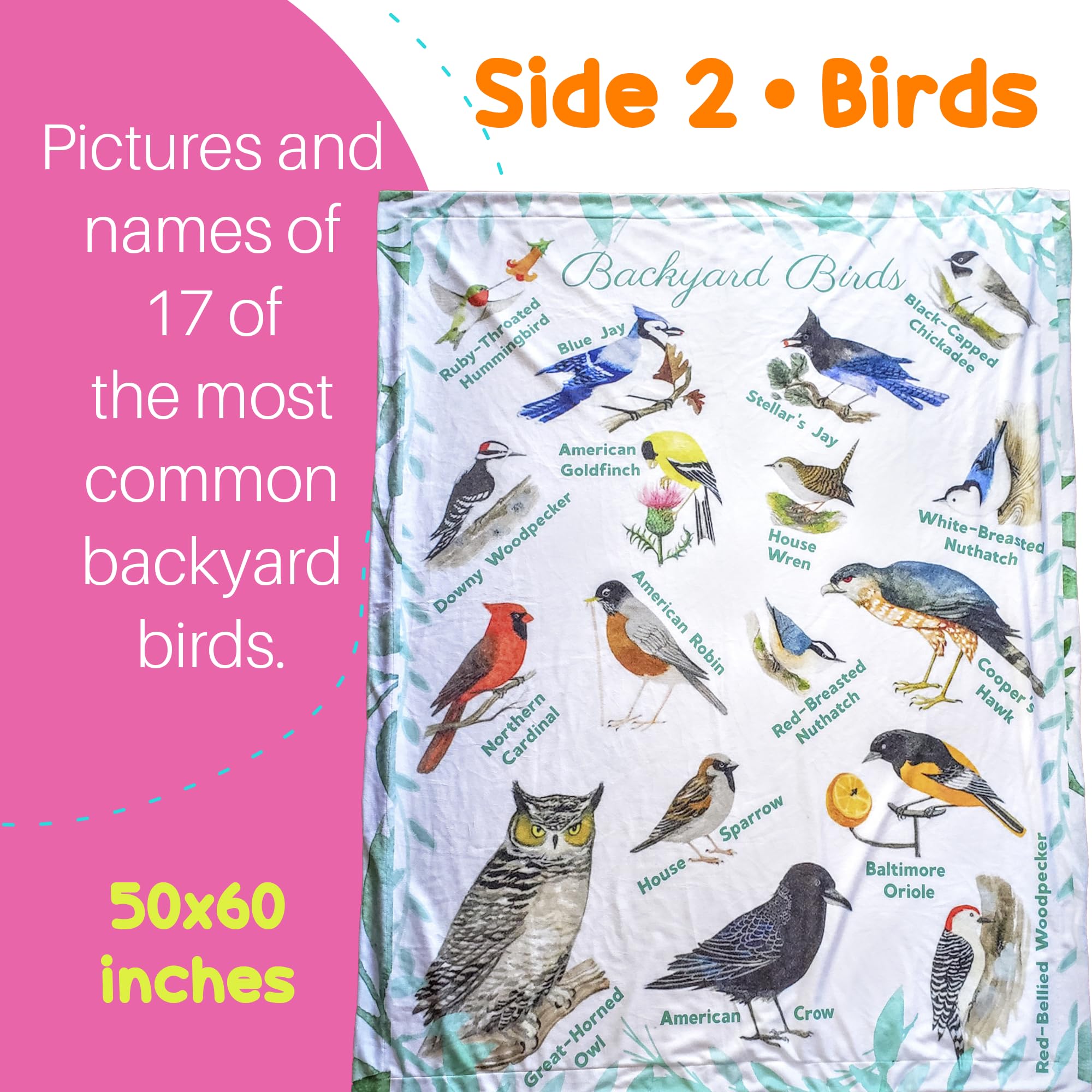 Birdy Boutique - Double Sided Learning Blanket® - Yoga and Game - Cozy Soft Minky - Great for Early Readers, Homeschoolers, PreK, Kindergarten - 50" X 60"