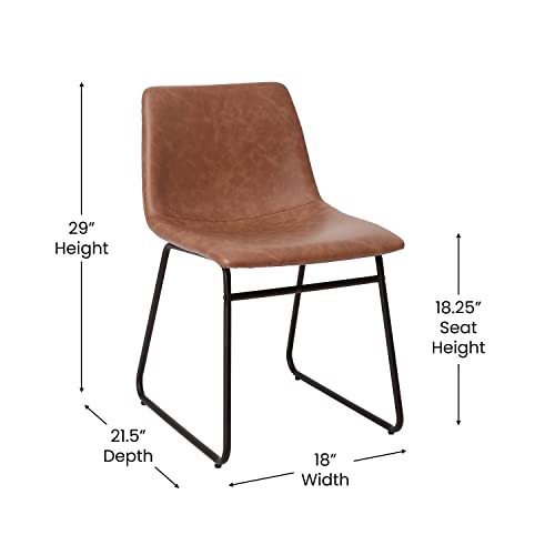 Flash Furniture Butler 18 Inch Commercial Grade LeatherSoft Dining Table Height Chair, Mid-Back Black Sled Base with Light Brown LeatherSoft Upholstery, Set of 2
