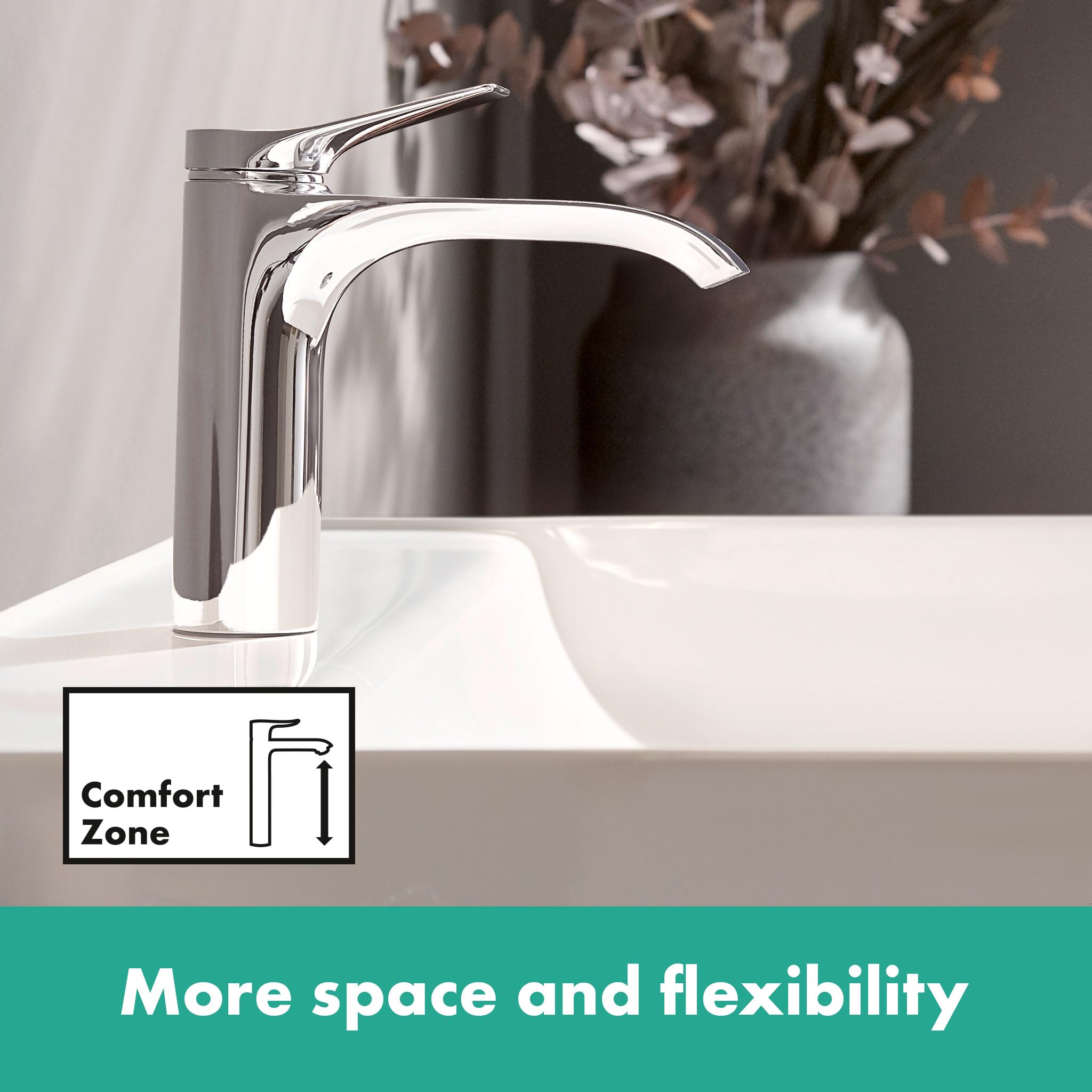 hansgrohe Vivenis Modern 1-Handle 1-Hole 12-inch Tall Bathroom Sink Faucet in Chrome, 75030001