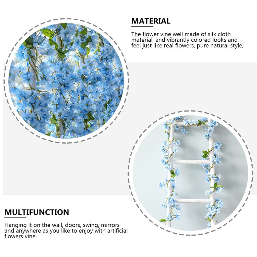 DOITOOL 2pcs Artificial Hydrangea Flower Vine Wisteria Vines Cattleya Flowers Plants for Wedding Party Home Garden Wall Decoration Sky- Blue