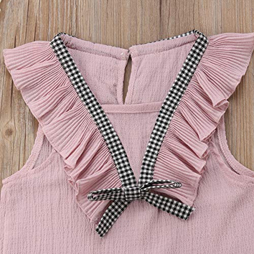 Mubineo Toddler Baby Girl Sleeveless Tops Plaid Button Summer Shorts Set Clothes Outfits (Pink, 7)