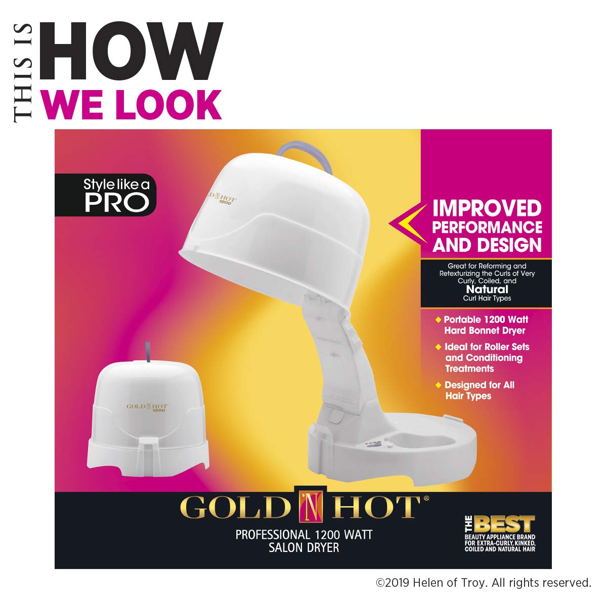 Gold N Hot Professional 1200W Full Hood Hair Dryer | For Roller Sets and Conditioning Treatments