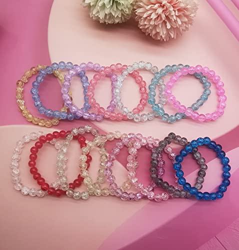 FINZOR 15Pcs Beaded Bracelets Handmade Stretch Glass Bracelet for Women Multicolor Snowflake Crack Crystal Beads Bracelet Elastic Round Bead Bracelets Jewelry Adjustable 8mm