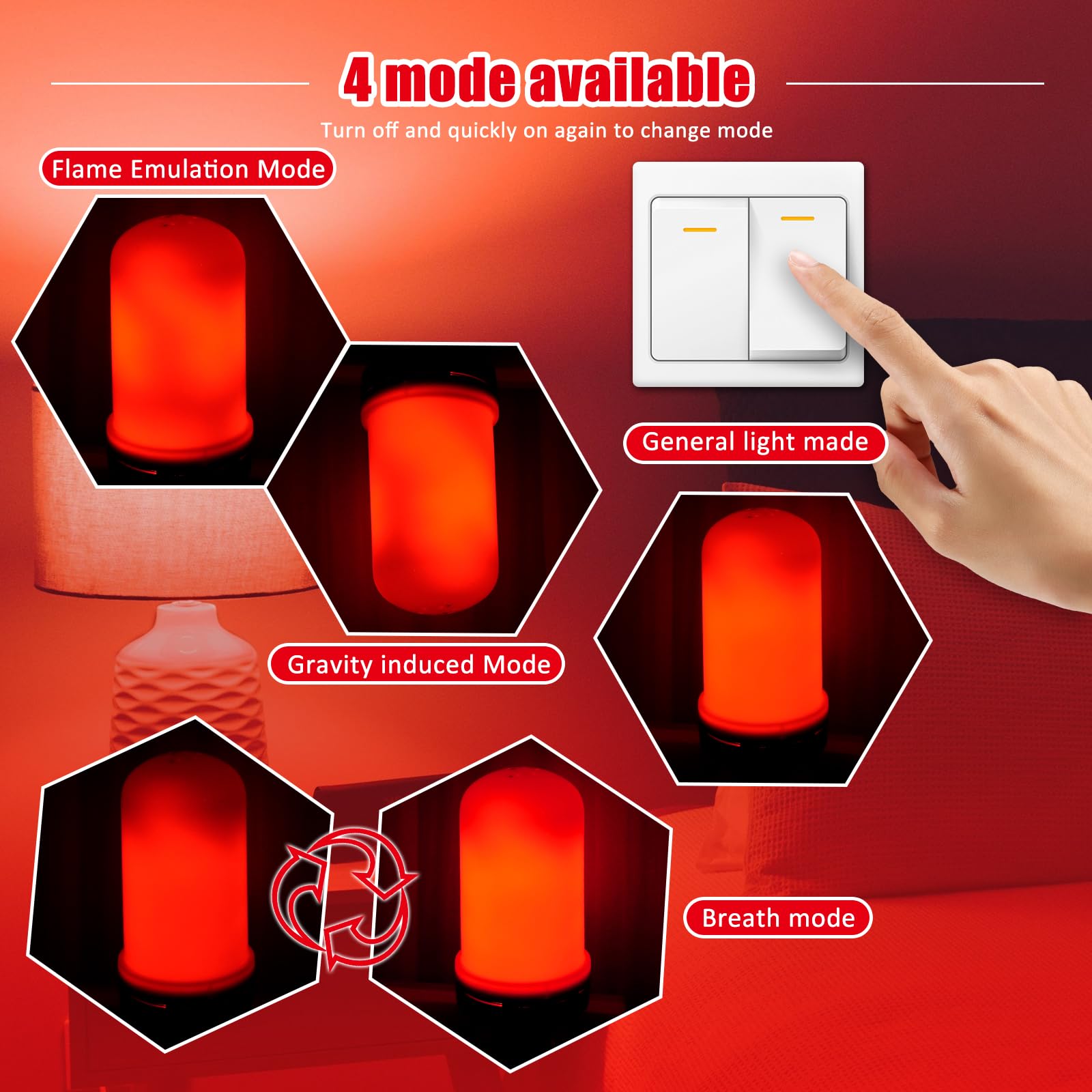 Bestview LED Flame Effect Light Bulbs,4 Modes Smart E26/E27 Base Flickering Fire Light Bulbs with for Halloween, Christmas, Party, Porch, Indoor&Outdoor Home Decoration Lighting (Green &Red)