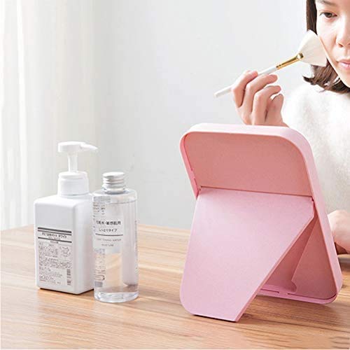Coobbar Desktop Foldable Makeup Mirror Simple Portable Princess Mirror Square Makeup Mirror Small Mirror with Stand for Women (Beige)