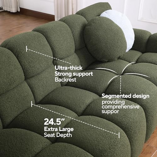Alberobelo Boucle Sofa for Living Room, Cloud Couch with Solid Eucalyptus Frame & Cloud Pillow, Mid Century Modern Couch for Office Living Room Coffee Room (Green, 65"-Loveseat)