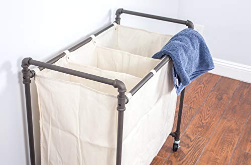 Real Home Innovations 028-28003 Modern Industrial Style 3 Section Laundry Sorter, 33.24β W x 17.10β D x 30.50βH, Satin Pewter