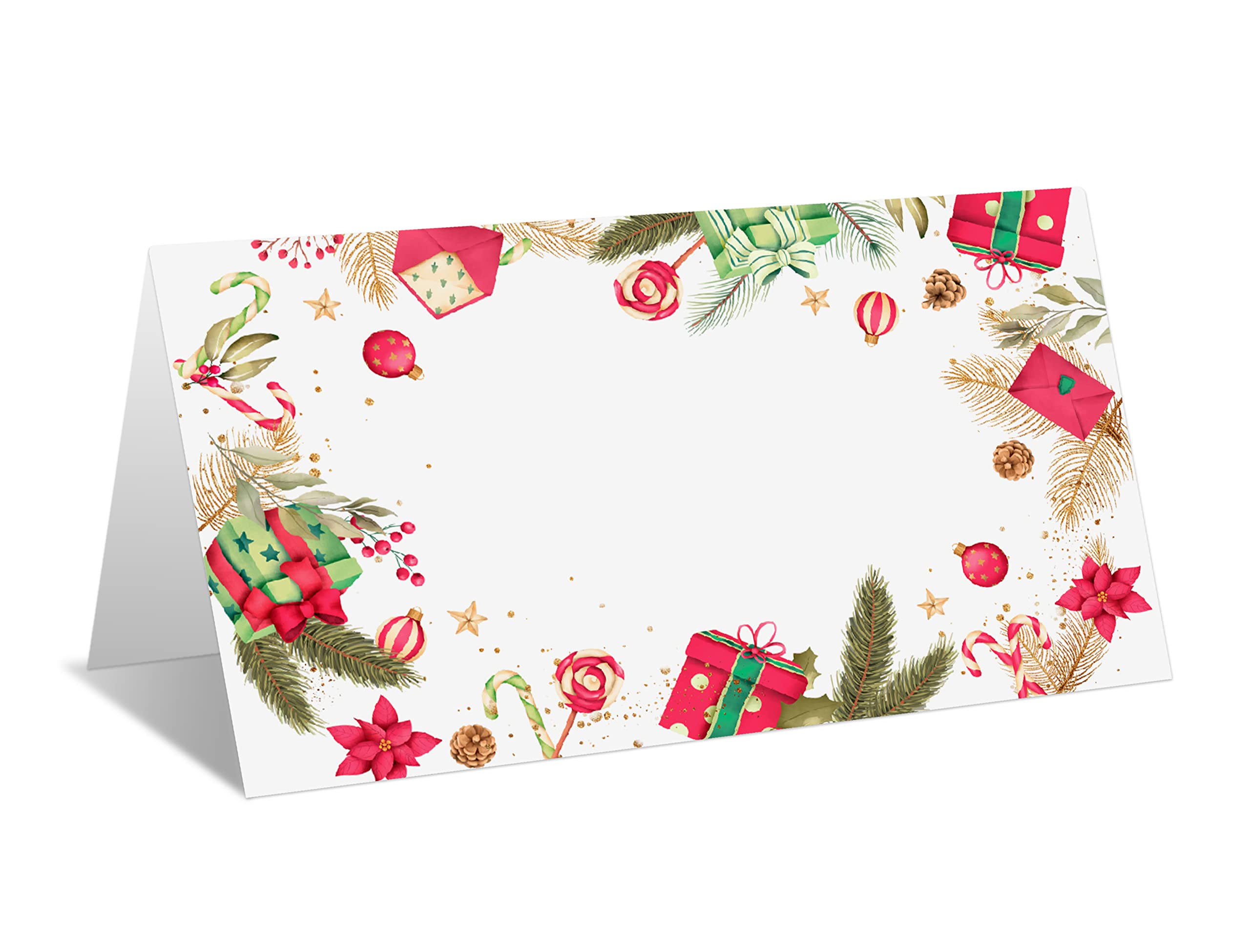 Place Cards for Christmas Party, Editable Name Place Cards, Seating Place Cards for Tables, Tent Style Cards for Wedding, Dinner Party or Any Occasion, Easy Folding, Pack of 25 Escort Cards(A06)