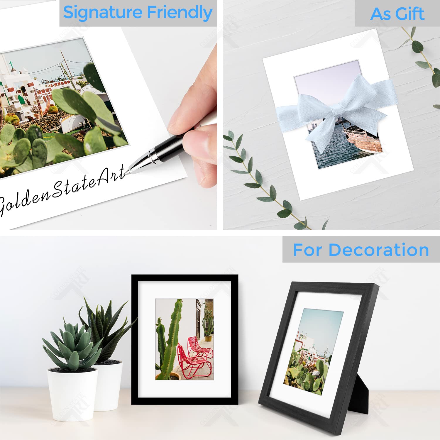 Golden State Art, 8x10 White Picture Mats with White Core Bevel Cut for 5x7 Pictures (Pack of 10 Mats)