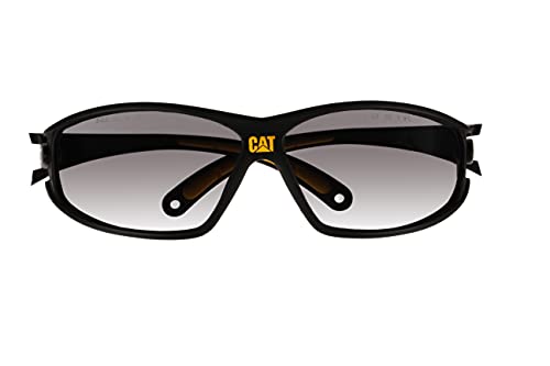 Caterpillar Tread Safety Glasses, Black and Yellow, Blue Mirror, Unisex