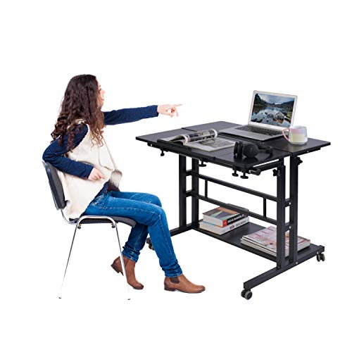 AIZ Mobile Standing Desk, Adjustable Computer Desk Rolling Laptop Desk Cart on Wheels Home Office Computer Workstation, Portable Laptop Stand Tall Table for Standing or Sitting, Black Willow