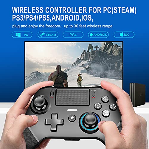 GCHT GAMING Wireless Pro Controller for PS4/PS4 Slim/PS4 Pro Compatible PC, Steam, Android and iOS, MAC, with Back Buttons, Turbo, Vibration, Game Joystick Gamepad Wireless/Wired (Dark Black)