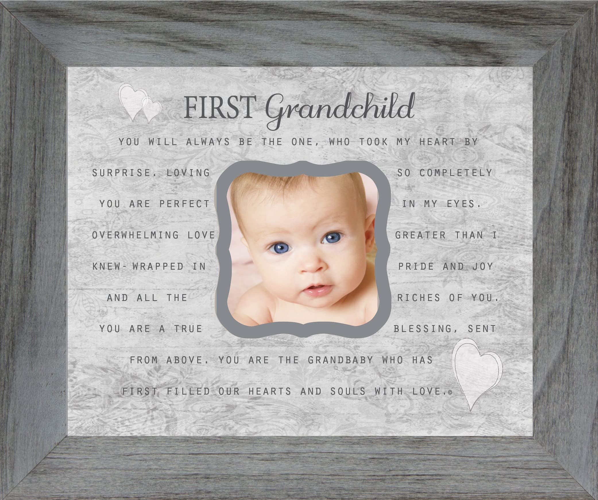 The Grandparent Gift Co. First Grandchild Poem 8 x 10 Inch Distressed Gray Picture Frame, Holds 3" Photo