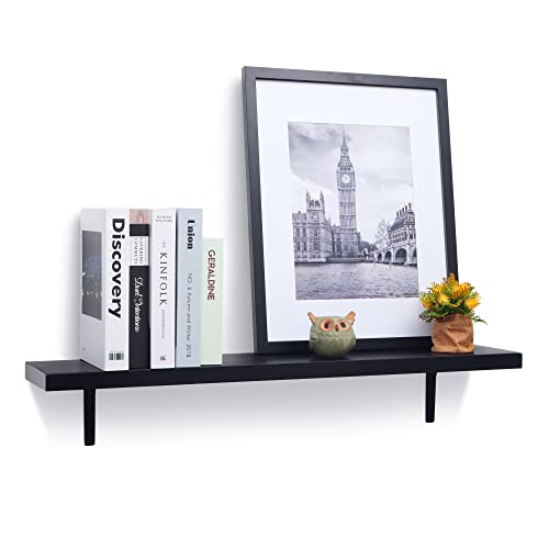 Floating Shelves, Solid Wood Wall Shelves for Bedroom Decor, 36 Inch Black Wooden Shelves for Bookshelf, Wall Mounted Long Floating Shelves, Decoration for Bathroom Bedroom Kitchen Garage and Plants