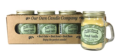 Our Own Candle Company Scented Mini Mason Jar Candle, 3.5 Ounce (French Vanilla, 3.5 oz (4 Pack))