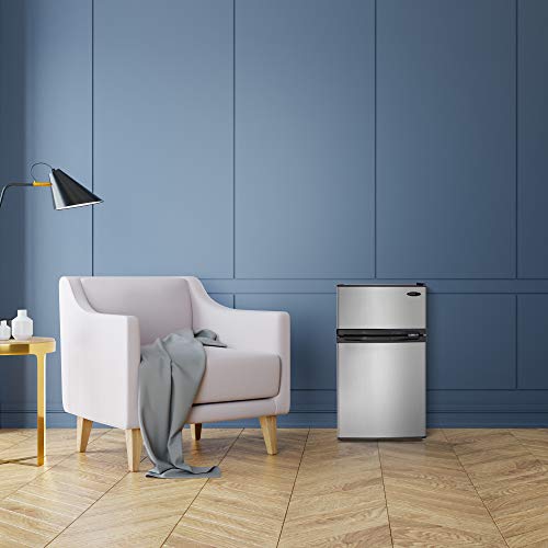 Danby Designer DCR031B1BSLDD 3.1 Cu.Ft. Compact Refrigerator with Freezer, E-Star Rated Mini Fridge for Bedroom, Living Room, Kitchen, or Office, Stainless Steel